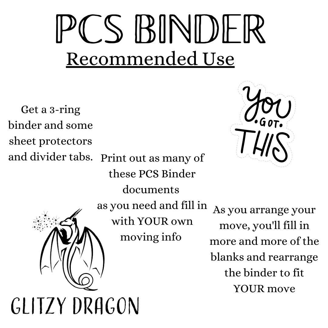 PCS Moving Planner Binder Pages Military Move Organizer - Etsy