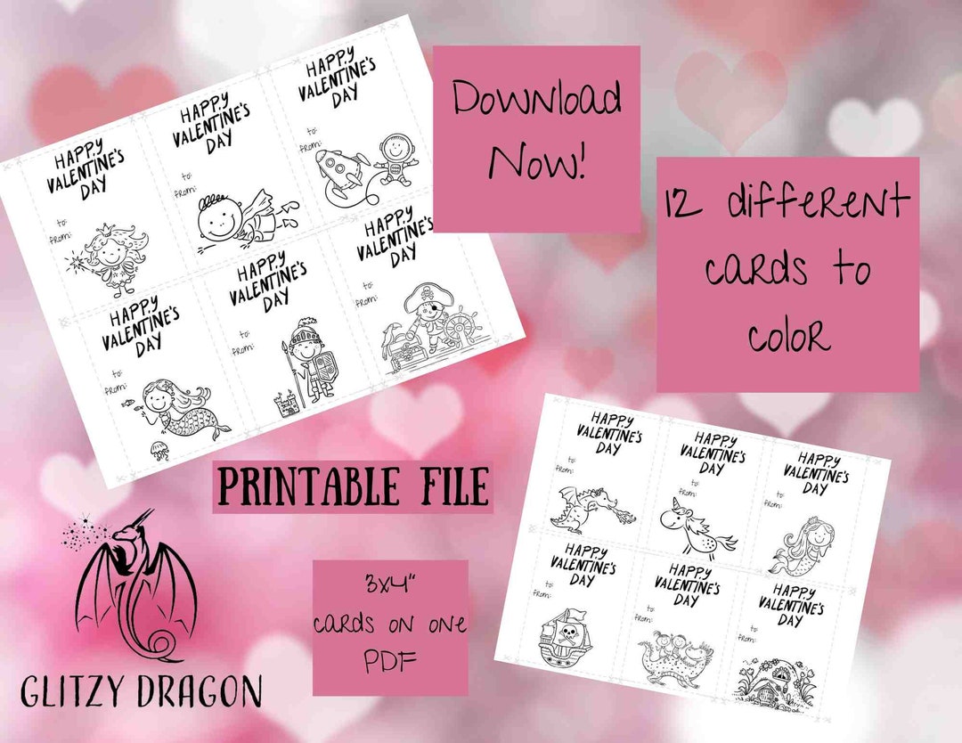 Magical Valentine's Day Coloring Cards for Kids - Set of 12 - Etsy