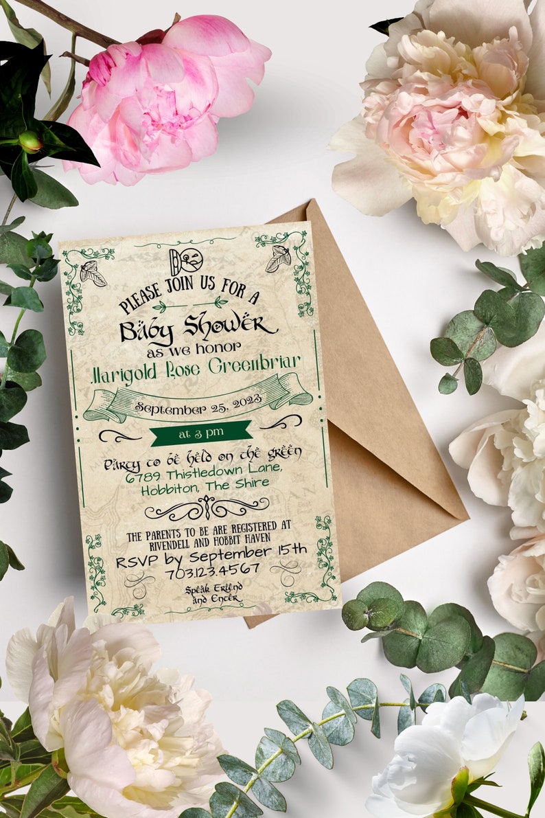 Baby Shower Hobbit Themed Party Invitation CUSTOMIZABLE Lord of the ...
