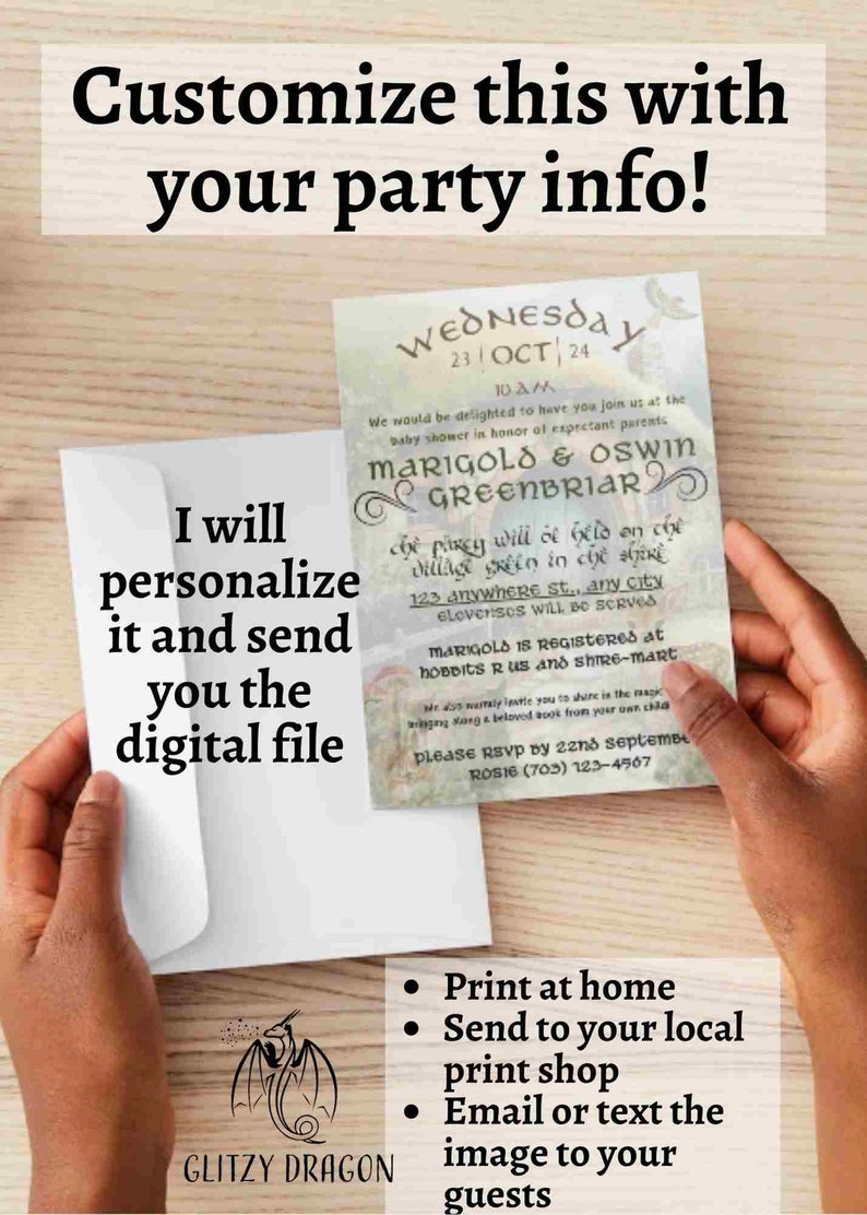 Bag End Baby Shower Hobbit Themed Party Invitation CUSTOMIZABLE Lord of ...