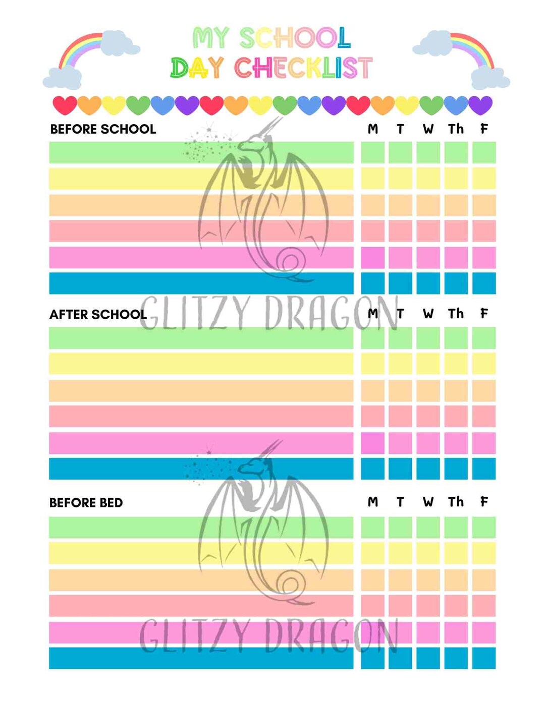 Whimsical Rainbow Printable Chore Chart for Kids--encourage ...