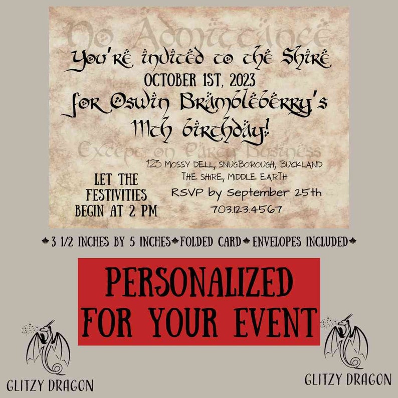 Hobbit Themed Party Invitation CUSTOMIZABLE Lord of the Rings Invite - Etsy