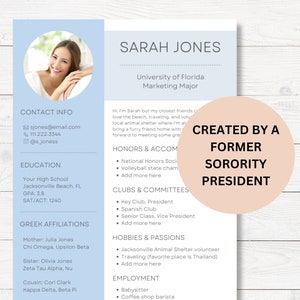 Sorority Resume Template | Light Blue Recruitment Resume | Minimalist ...