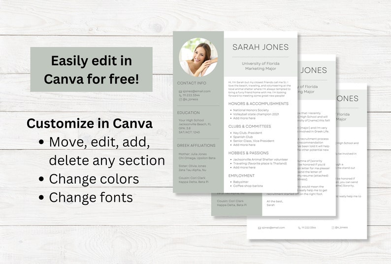 Sorority Rush Resume Template | Sage Green Sorority Resume | Minimalist ...