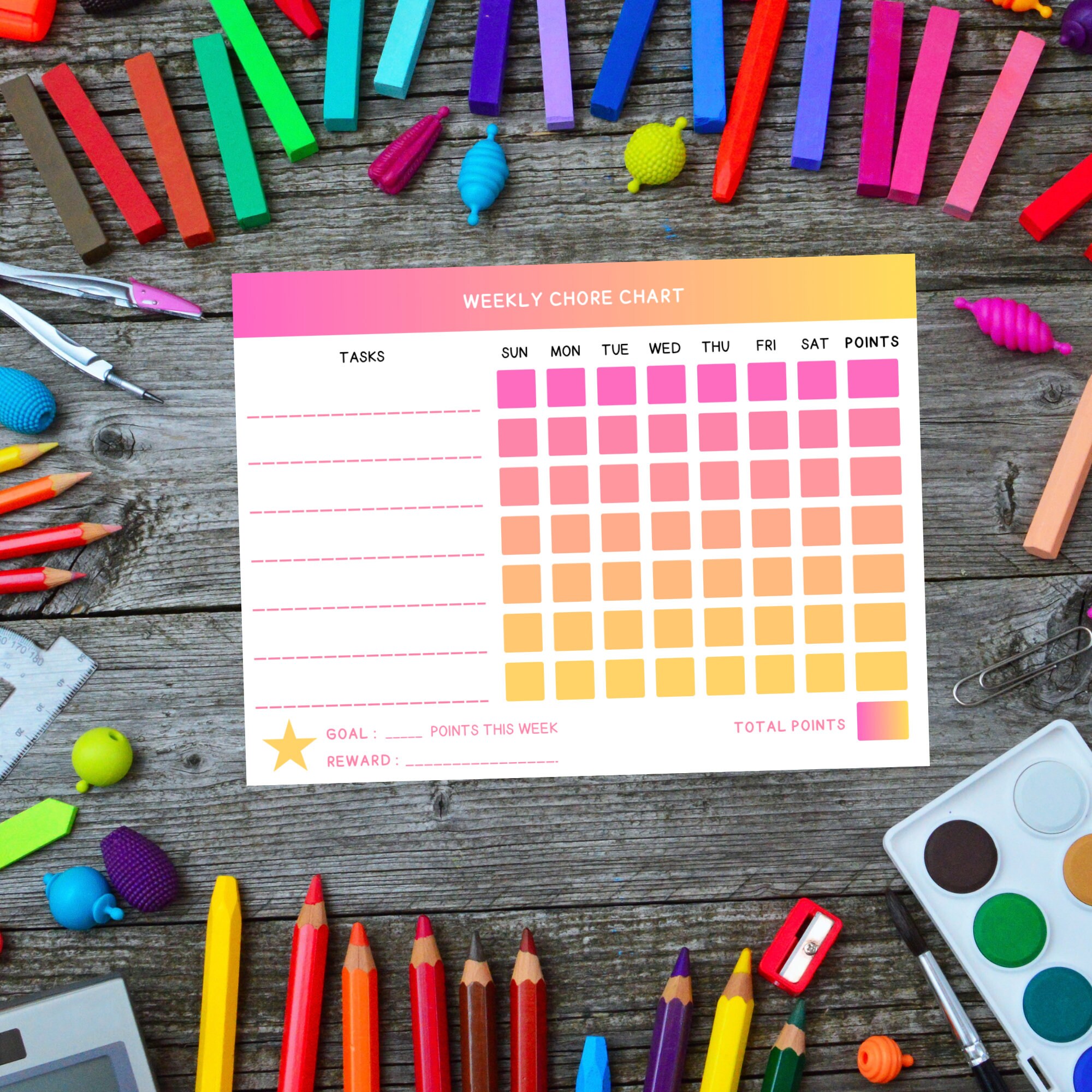 Colorful Chore Chart for Kids | Downloadable Editable Printable Simple ...