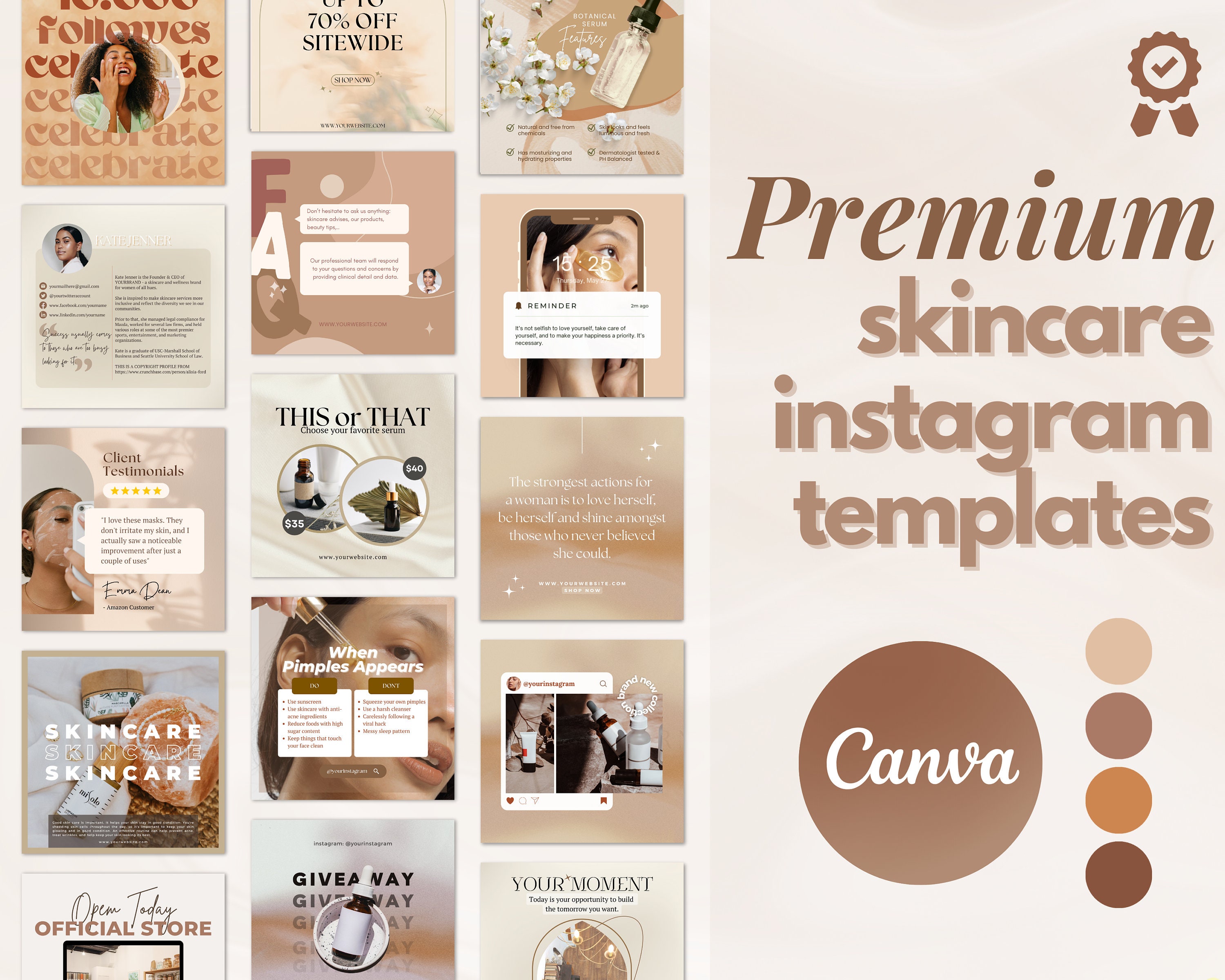 30 Premium Instagram Post Templates, Editable Canva Template, Beige ...