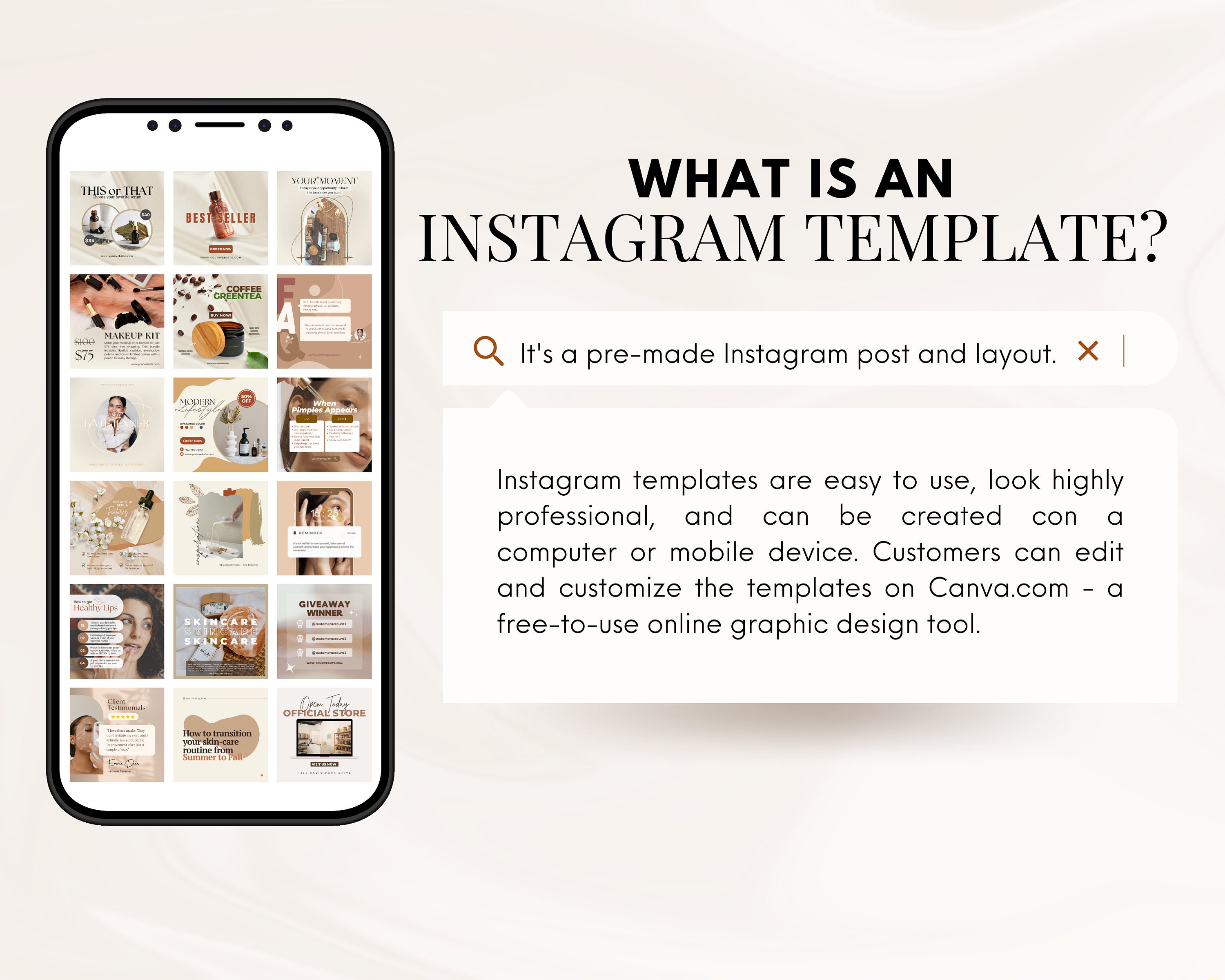 30 Premium Instagram Post Templates, Editable Canva Template, Beige ...