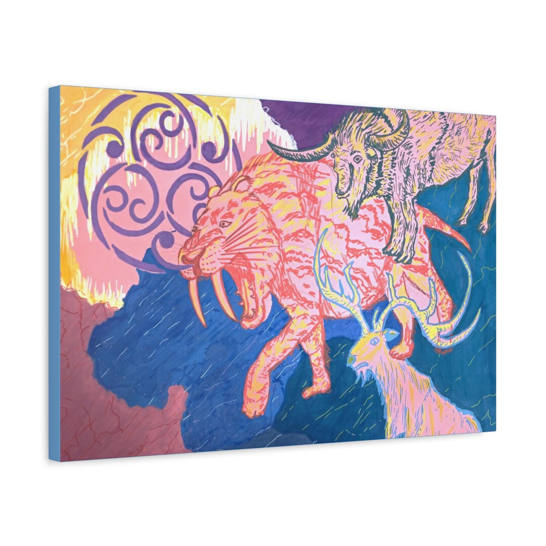 Stretched Canvas With Stunning Prehistoric Sabre Toothed Tiger Design ...