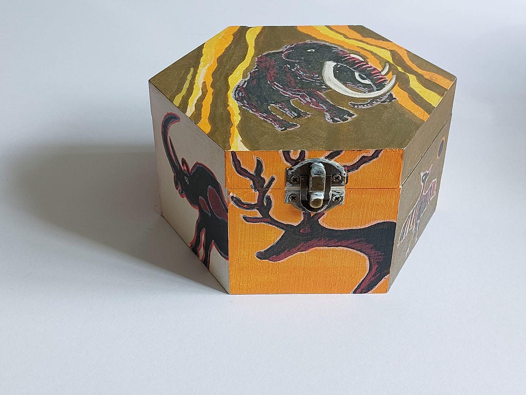 Hexagonal Storage Box With Prehistoric Cave Art Designs, Perfect for ...