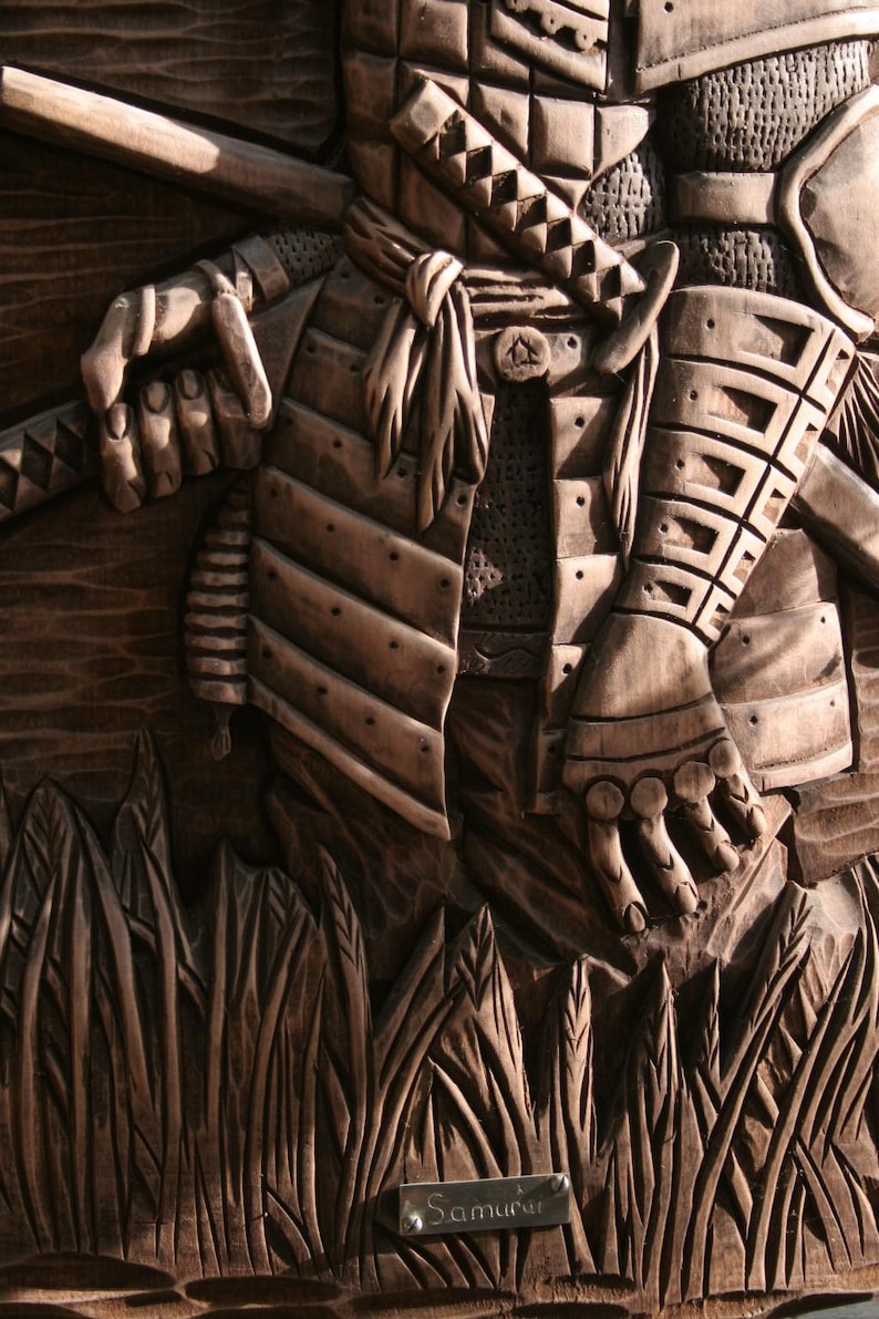 Hand Carved Wood Samurai Painting, Japanese Warrior Wall Art, Ronin ...