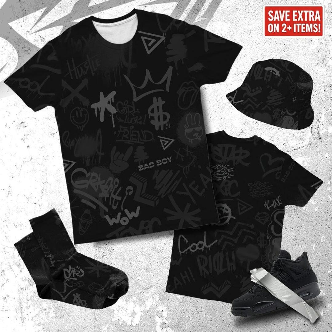 AJ 4 Black Cat 210525S01K007 Graffiti King 3D Doodle Style T-shirt ...