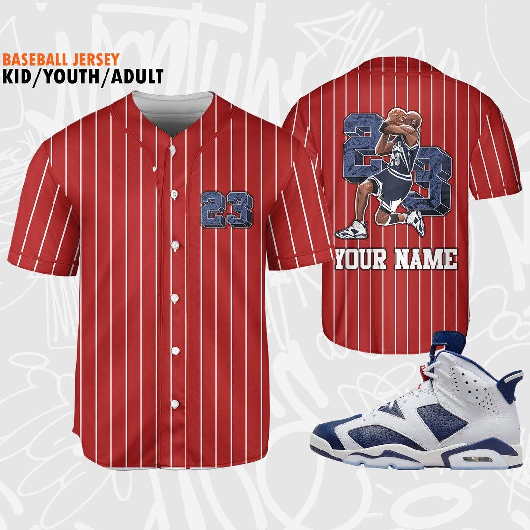 Personalize Number 23 MJ Jersey to Match AJ 6 White Navy, Baseball ...