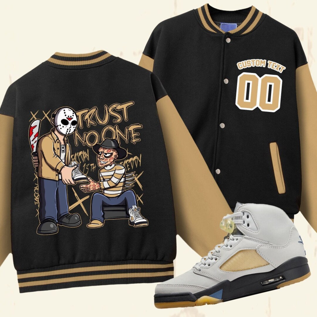 Custom Jordan 5 Photon Dust Unisex Varsity Jacket, Trust No One Friday ...