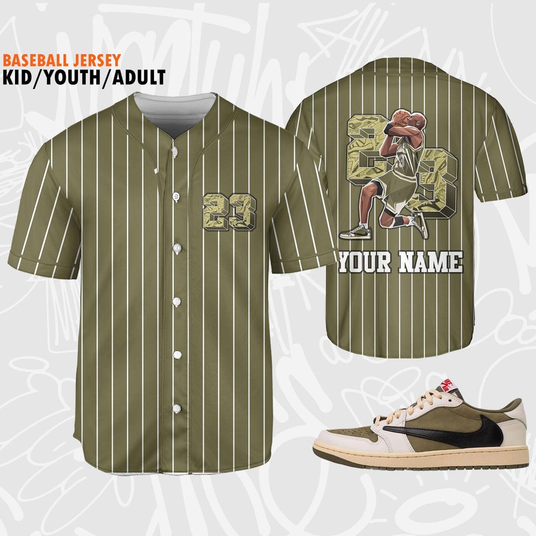 Personalize Number 23 MJ Jersey to Match AJ 1 Medium Olive, Baseball ...