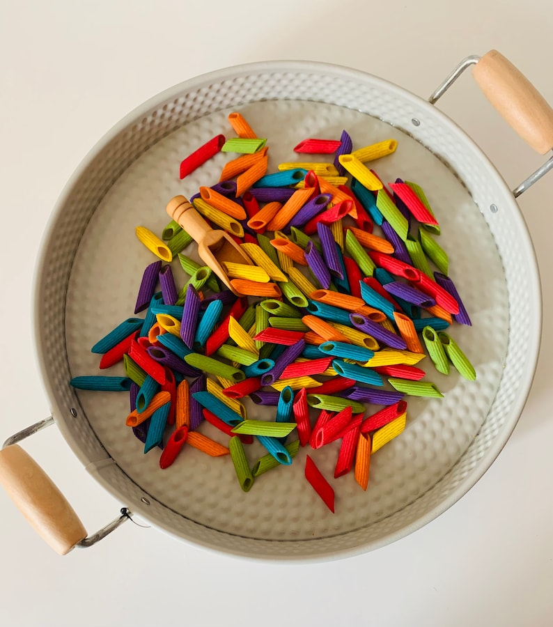 Round Sensory Tray With Painted Pasta Kit, Sensory Tray Kit, Rainbow ...