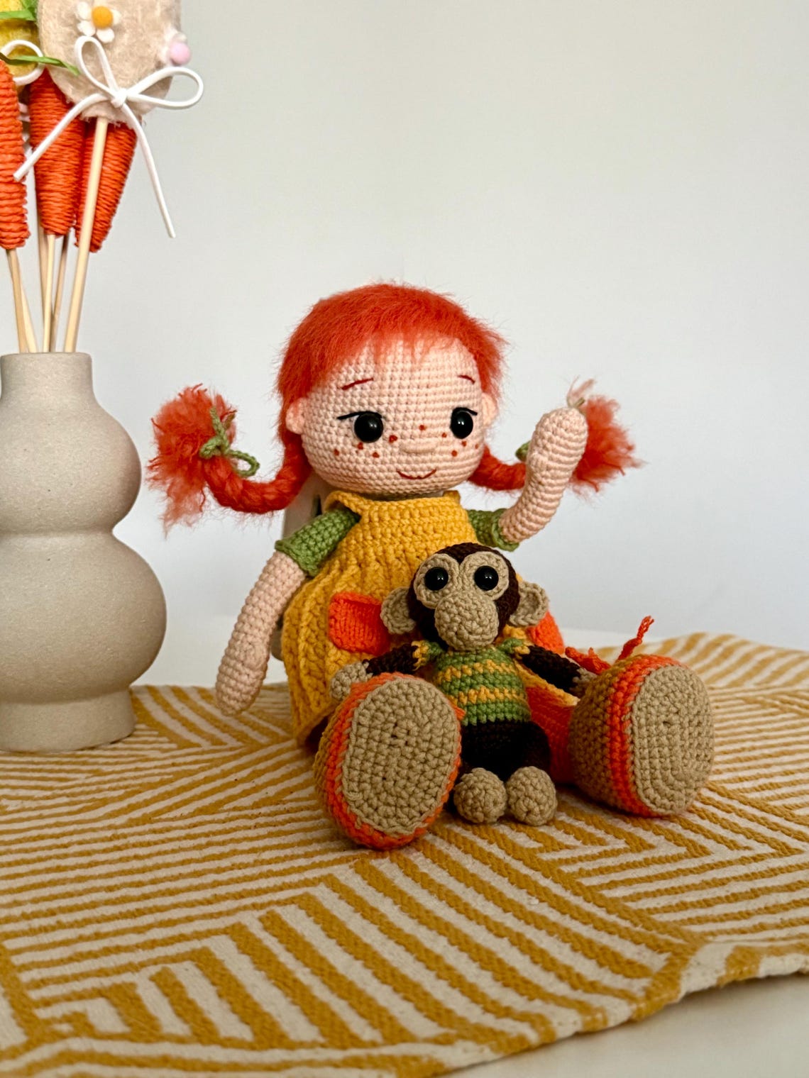 Crochet Pippi Longstocking Doll With Mr. Nilsson Monkey - Etsy