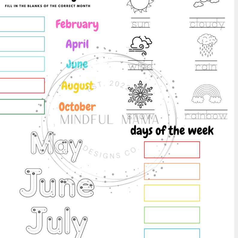 Throughout the Year, Days of the Week, Months, Tracing, Coloring ...