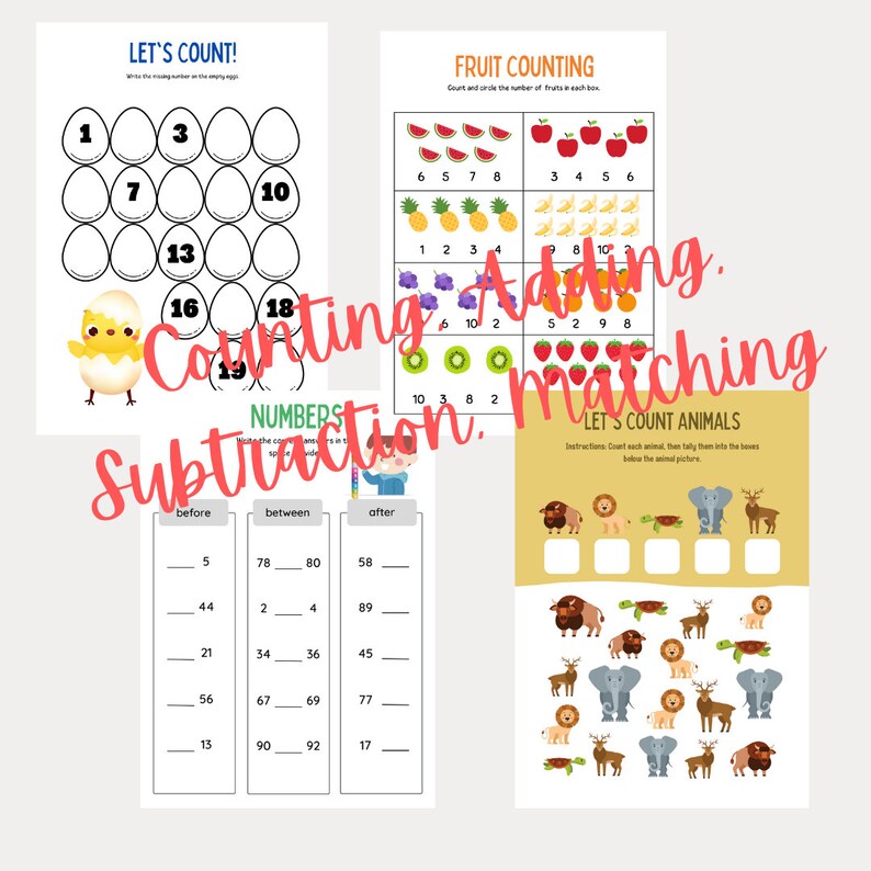 Counting Worksheets Preschool Pre-k Worksheets Homeschool - Etsy