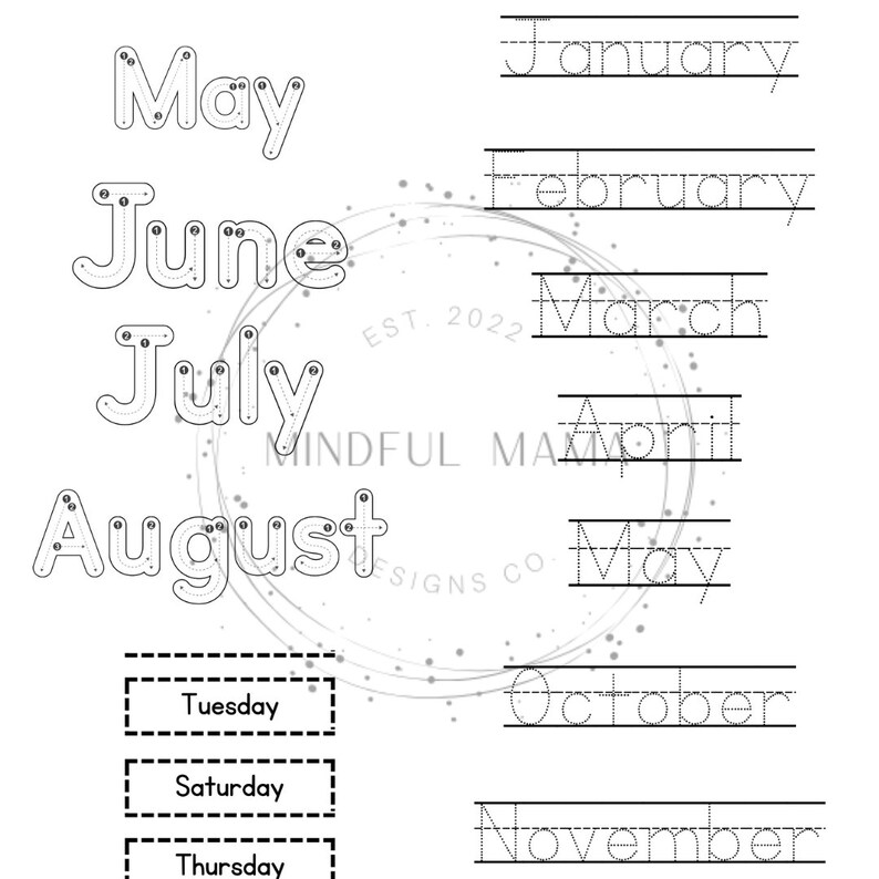 Throughout the Year, Days of the Week, Months, Tracing, Coloring ...