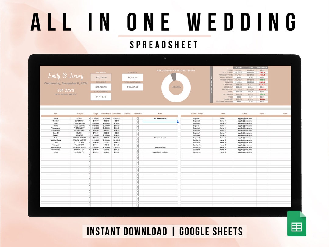 Wedding Spreadsheet, Wedding Budget Spreadsheet, Wedding Checklist ...