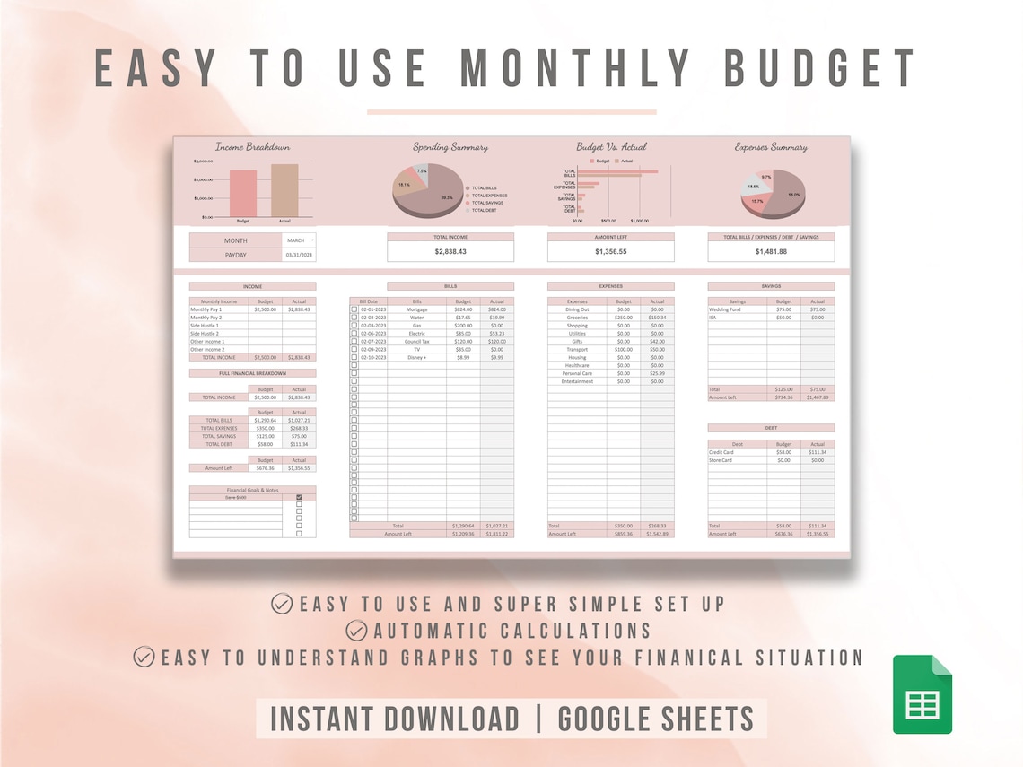 Annual Budget Spreadsheet, Google Sheets Budget Template, Bill Calendar ...