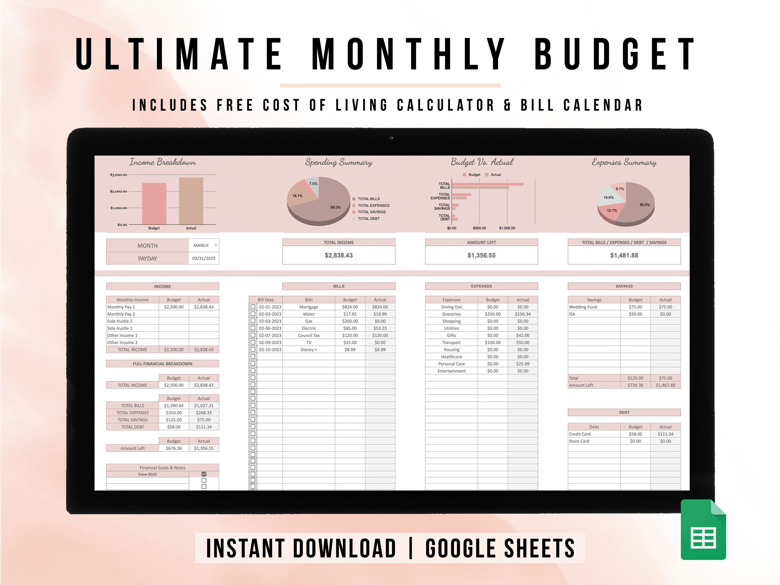 Ultimate Monthly Budget Spreadsheet for Google Sheets - Etsy