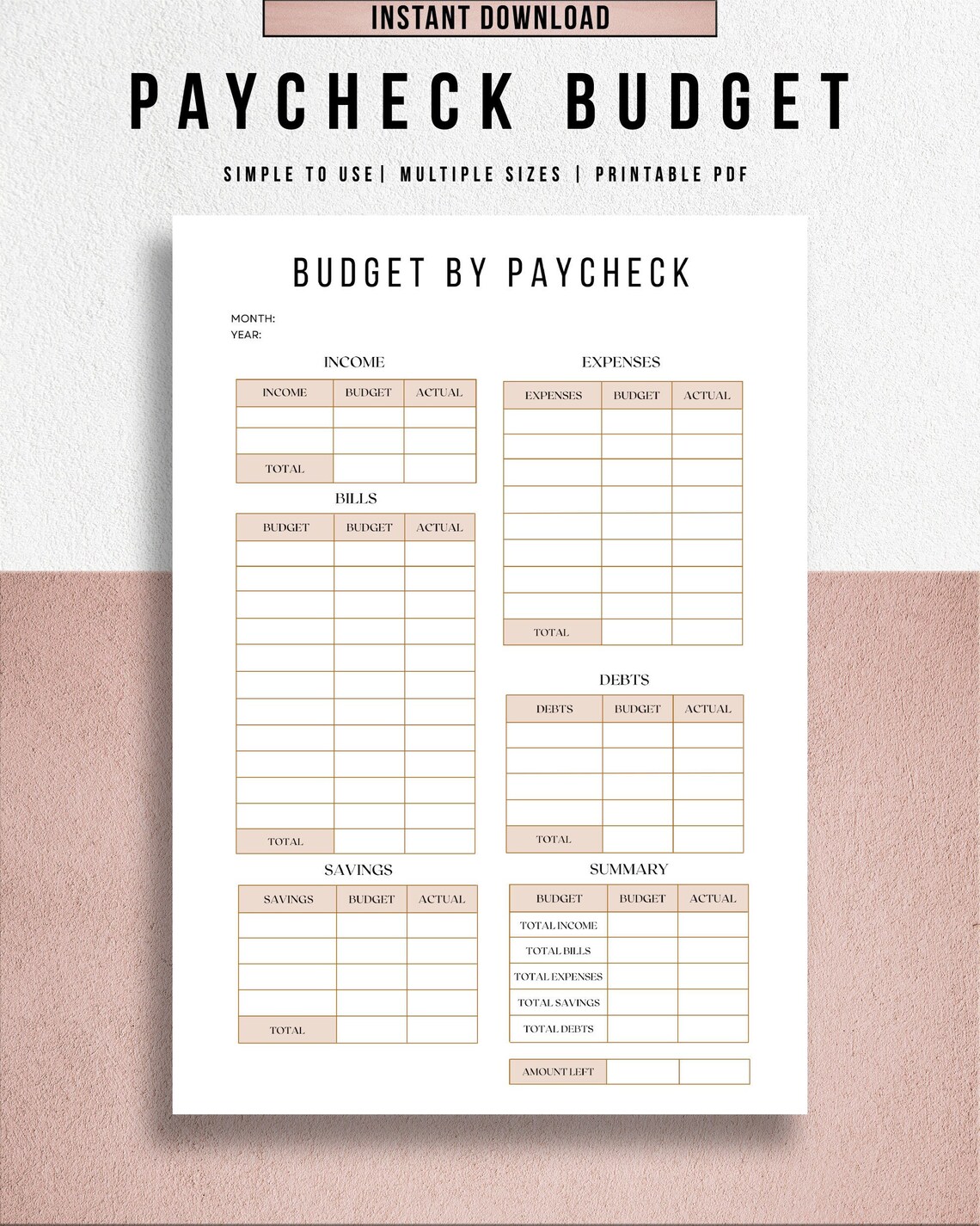 Budget by Paycheck Printable Template, Weekly Budget Printable, Monthly ...