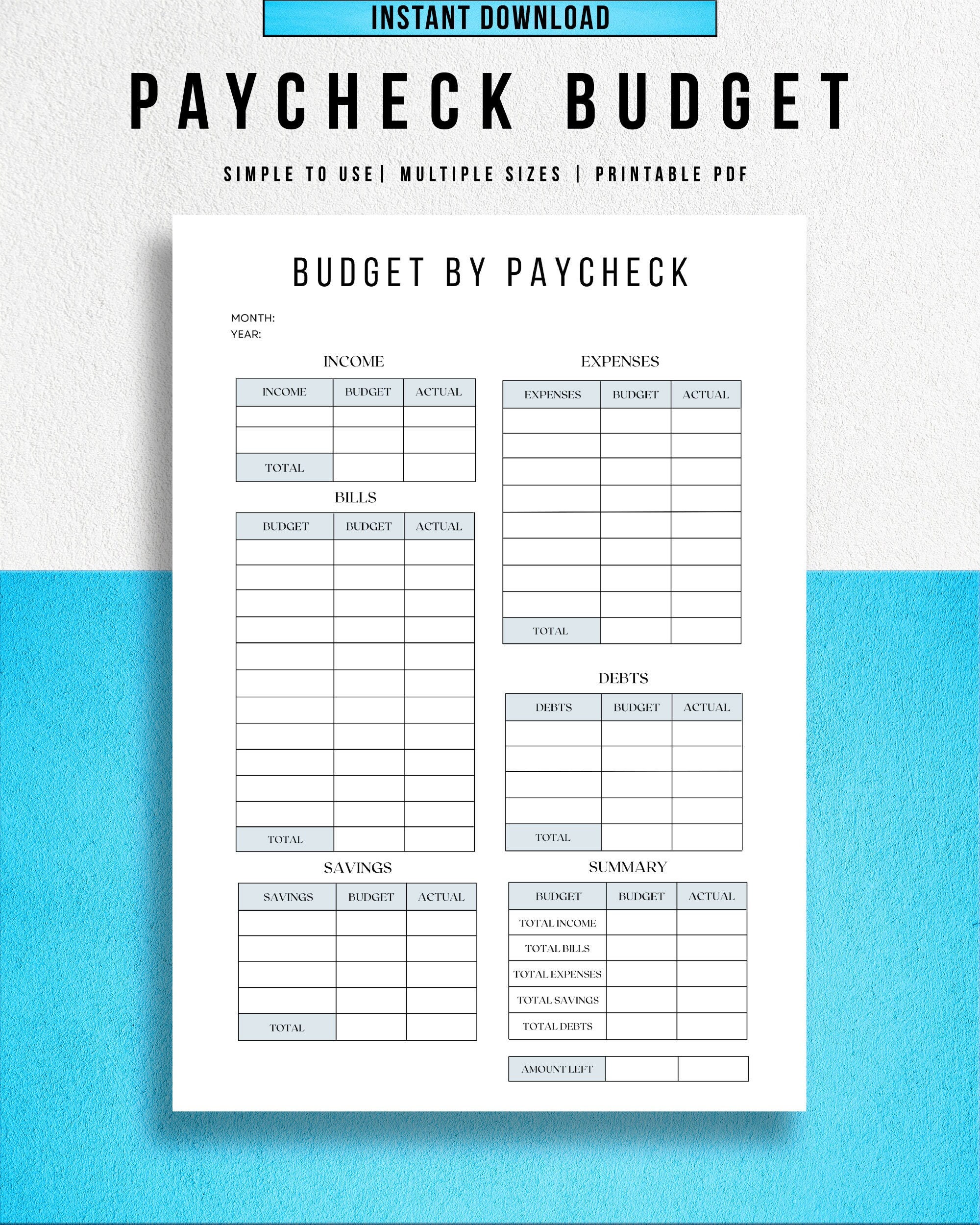 Budget by Paycheck Printable Template, Weekly Budget Printable, Monthly ...
