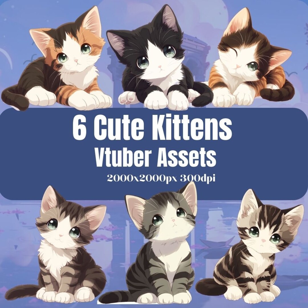 6 Cute Kitten Vtuber Cat Assets for Streaming - Commercial Use, High ...