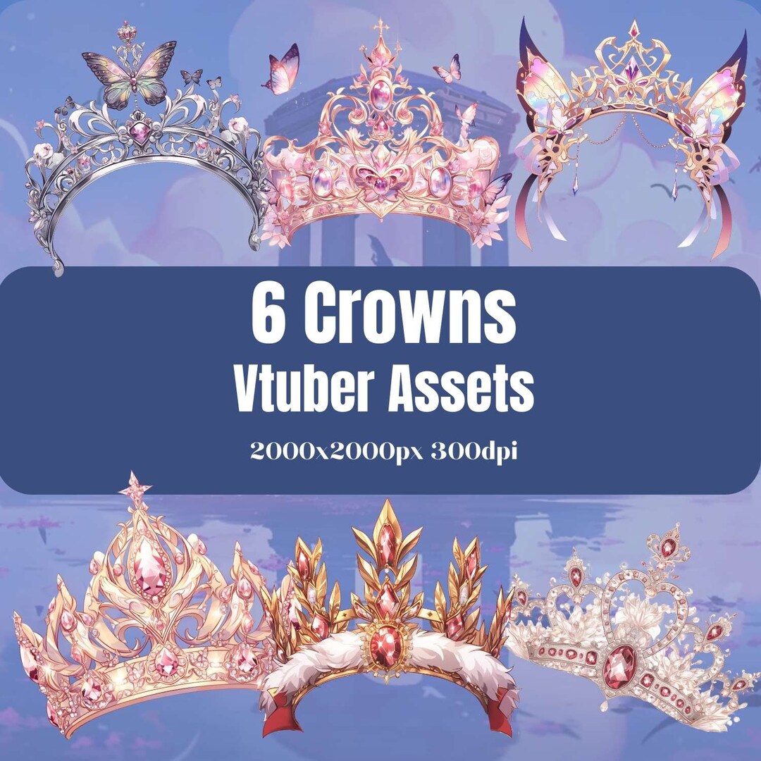 6 Cute Crowns Vtuber Assets for Streaming - Commercial Use, High ...