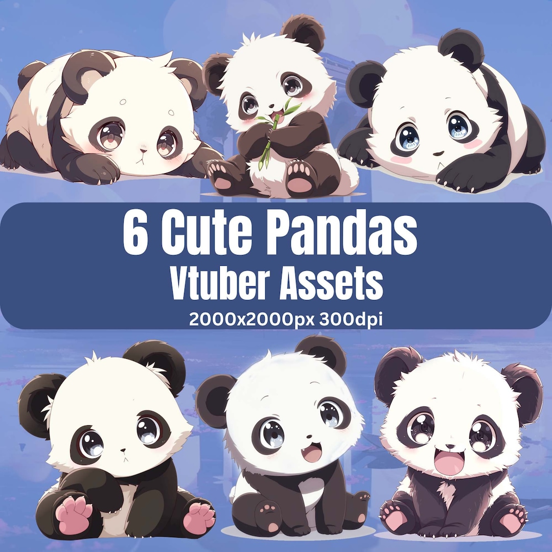 6 Cute Panda Vtuber Assets for Streaming - Commercial Use, High-quality ...