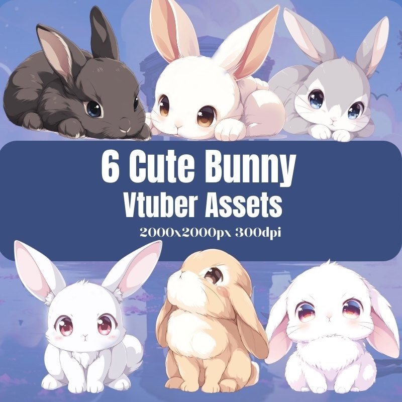 6 Cute Bunny Rabbit Vtuber Assets for Streaming - Commercial Use, High ...
