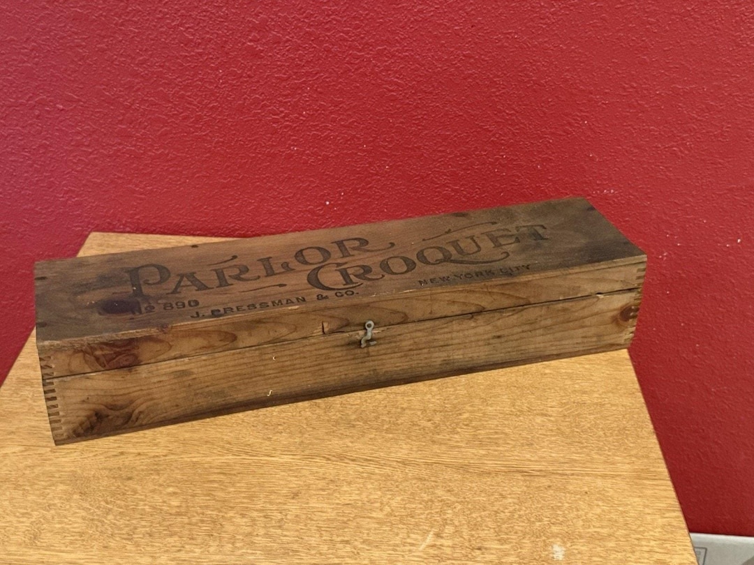 Antique VICTORIAN 1880-90s Mini Croquet Lawn Parlor Game Set Wood Case ...