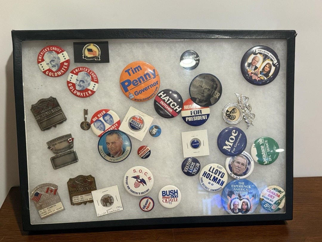 Vintage Campaign Buttons Political Pins Candidates Shadow Box Display ...