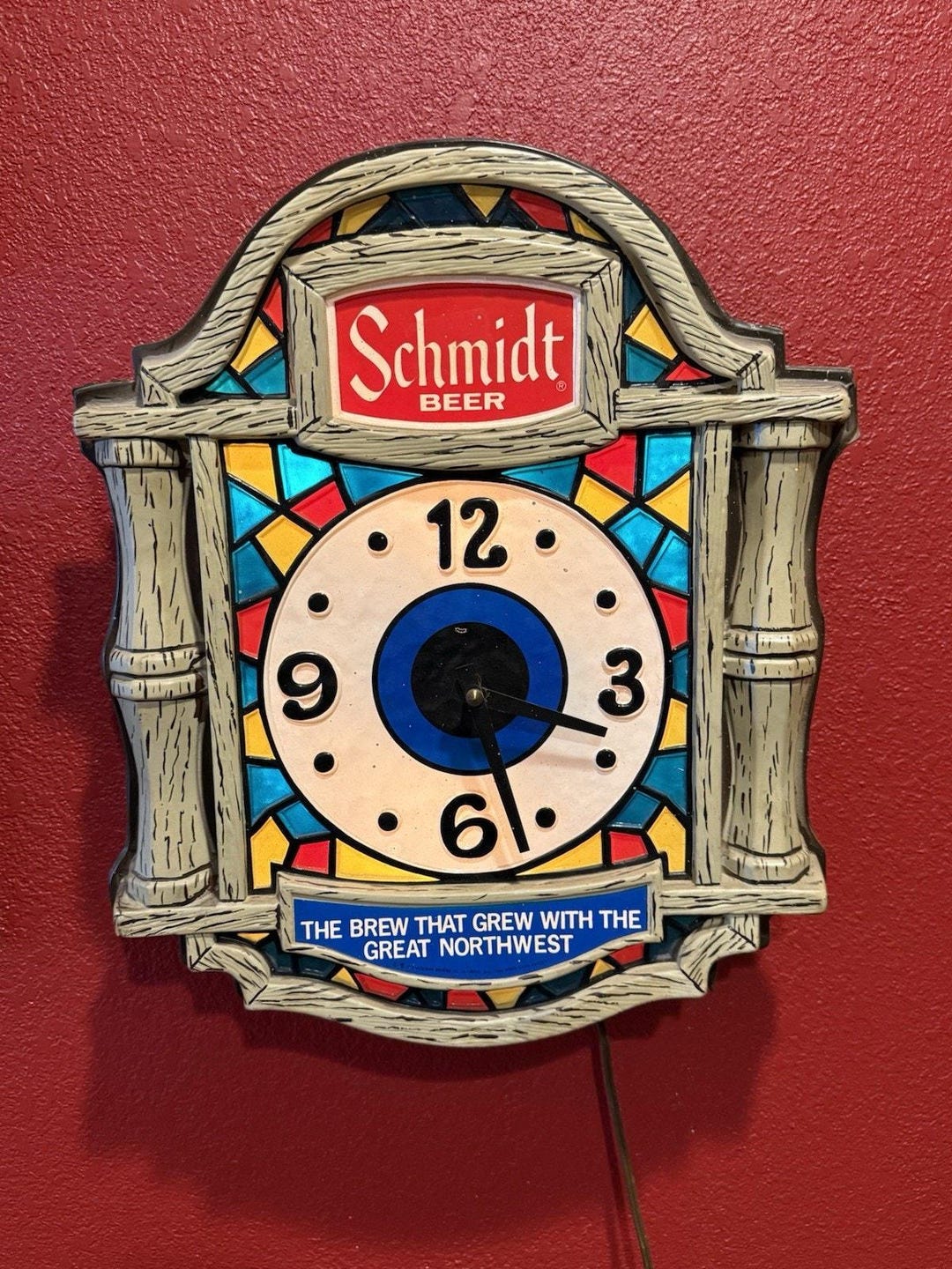 Vintage MCM Schmidt Beer Brewery Hanging Wall Clock Lighted Sign works ...