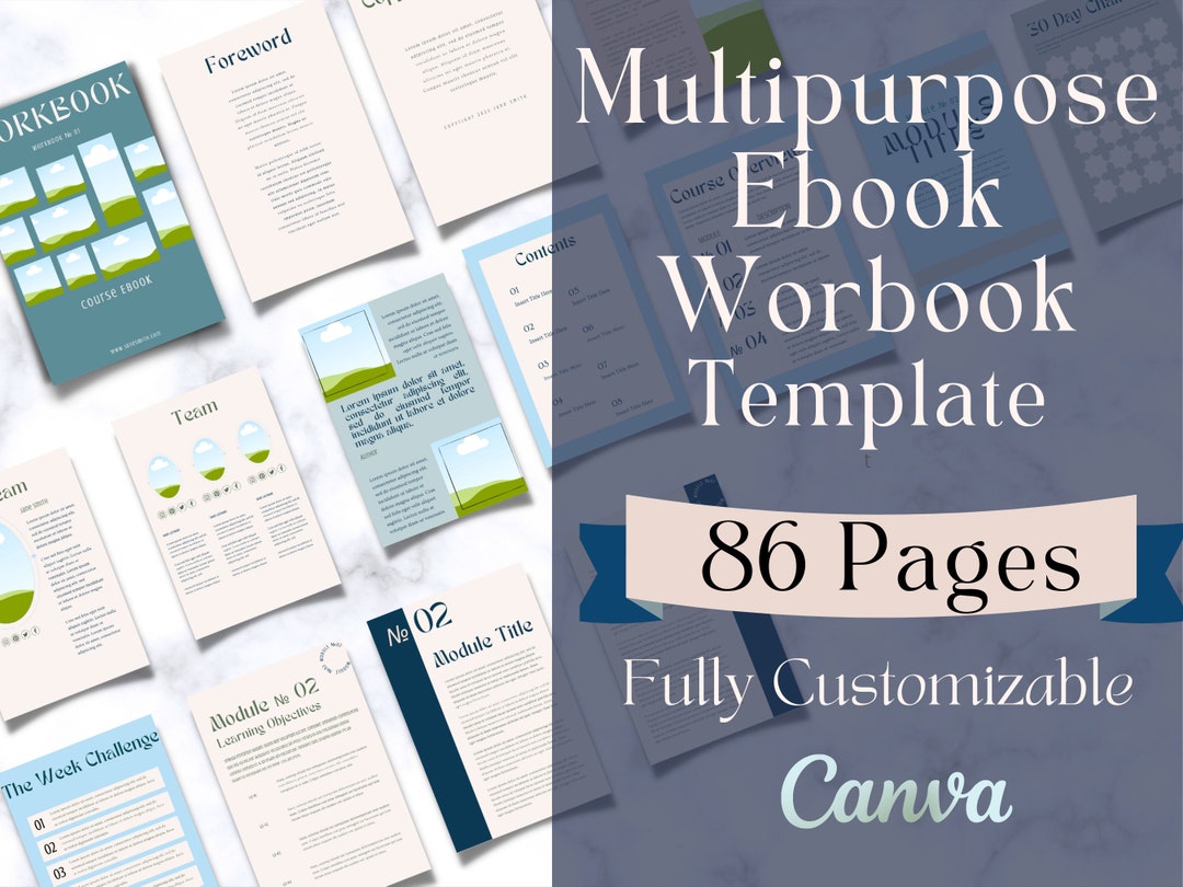 Multipurpose Ebook Workbook Editable A4 Template | 86 Page Ocean Blue ...