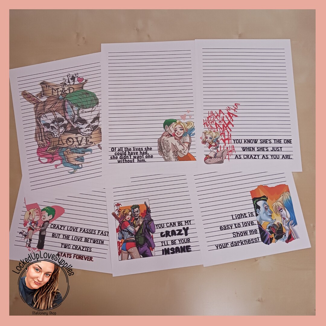 Harley Quinn & the Joker Writing Paper Set 6 Designs Printed Version ...