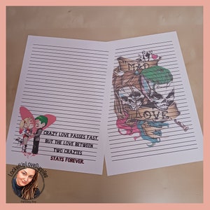 Harley Quinn & the Joker Writing Paper Set 6 Designs Digital Download ...
