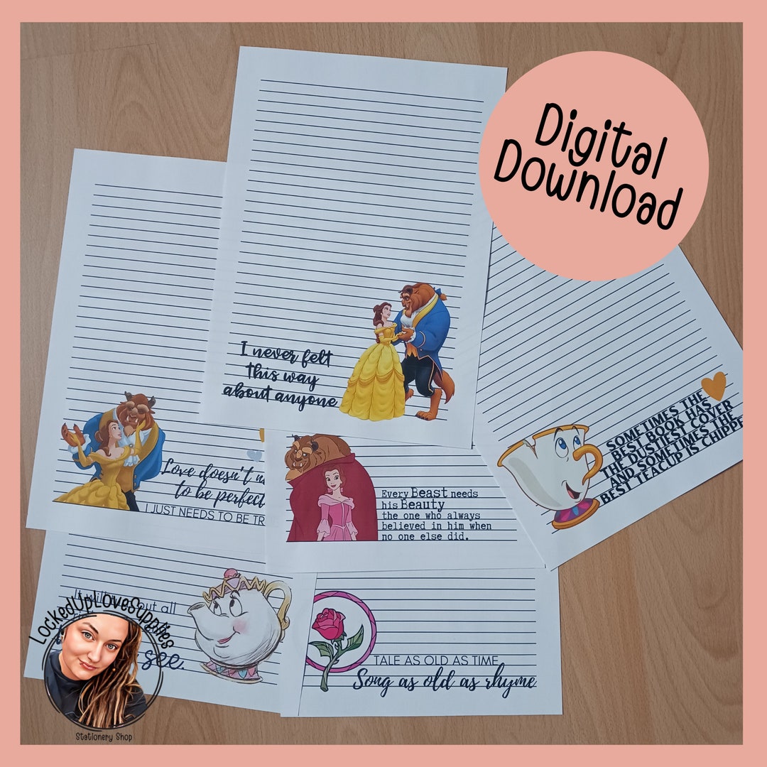 Beauty & the Beast Writing Paper Set | 6 Designs | Download ...