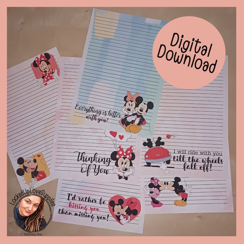 Mickey & Minnie Writing Paper Set | 6 Designs | Digital Download ...