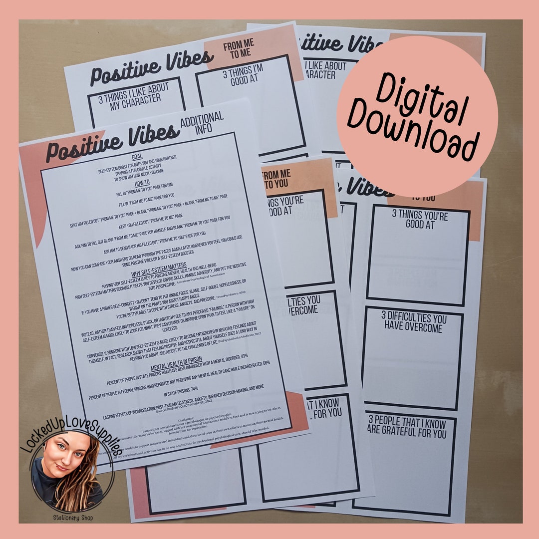 Positive Vibes Worksheets Download Couple Activity on Self-esteem ...