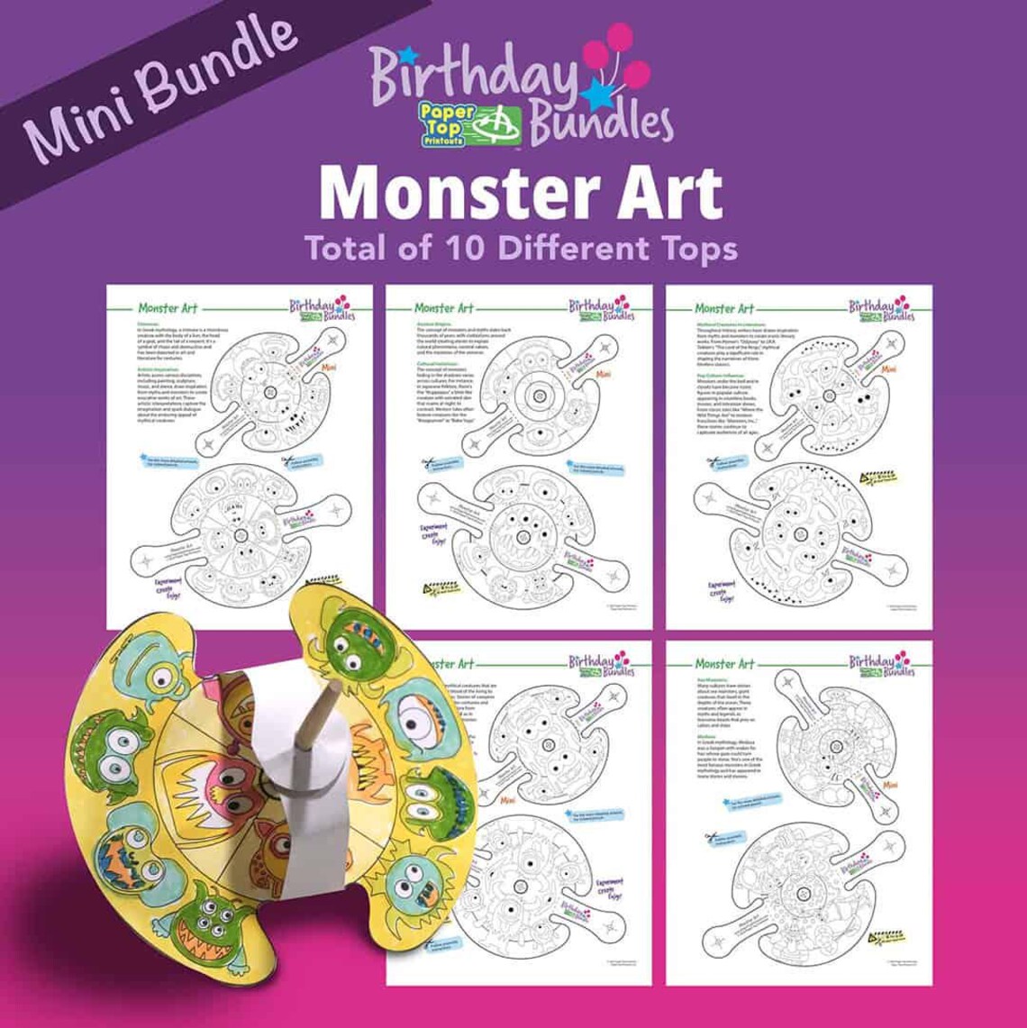 Monster Art – Mini Birthday Bundle – Paper Top Printouts - Etsy