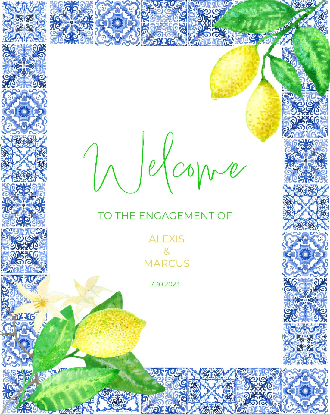 Positano Mediterranean Italian Lemon Blue Tile Welcome Sign for ...