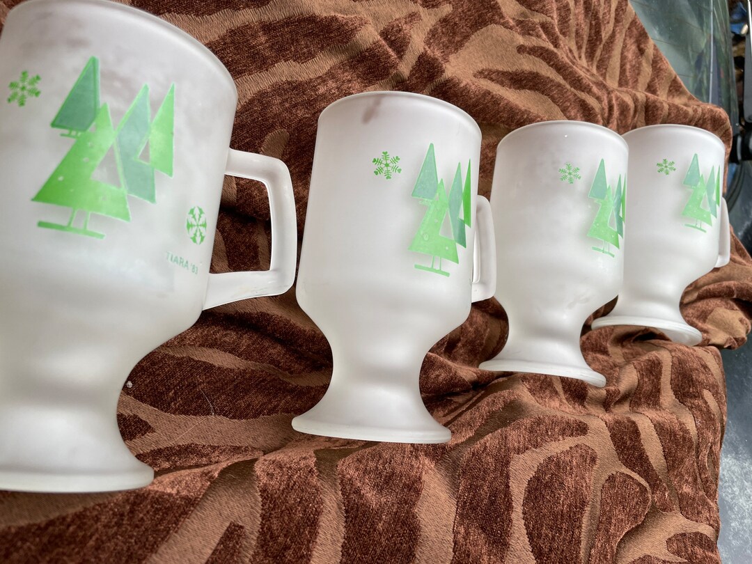 Tiara 4 Mugs 83 Frosted Glass Footed - Etsy