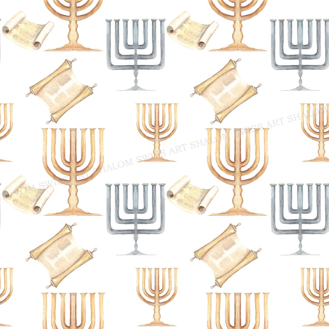 Watercolor Menorah Seamless Pattern|jewish Judaic Digital Paper|hand ...