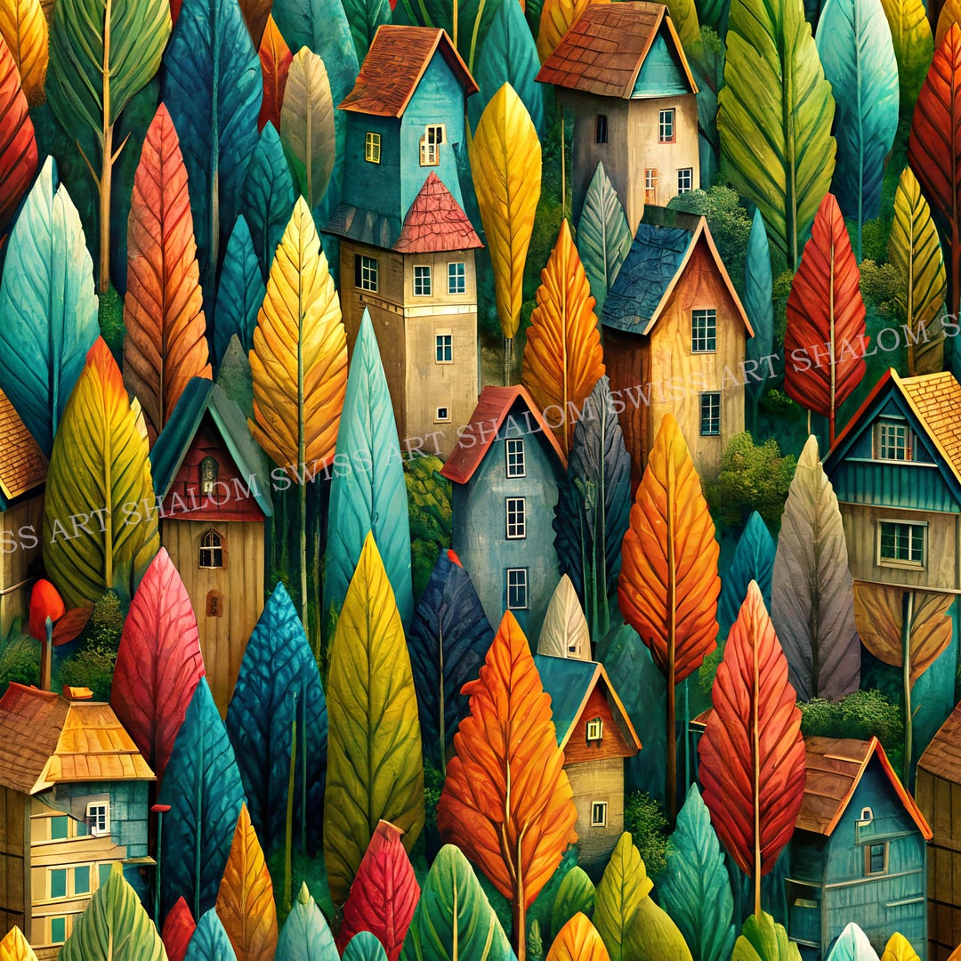 Whimsical Watercolor Houses Digital Paper |cute Village Seamless ...