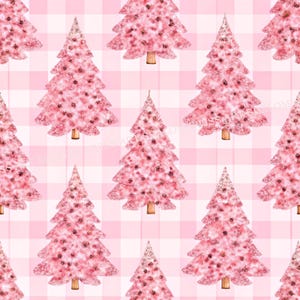 Luxury Pink Glitter Christmas Trees Fabric Seamless Pattern 300DPI ...