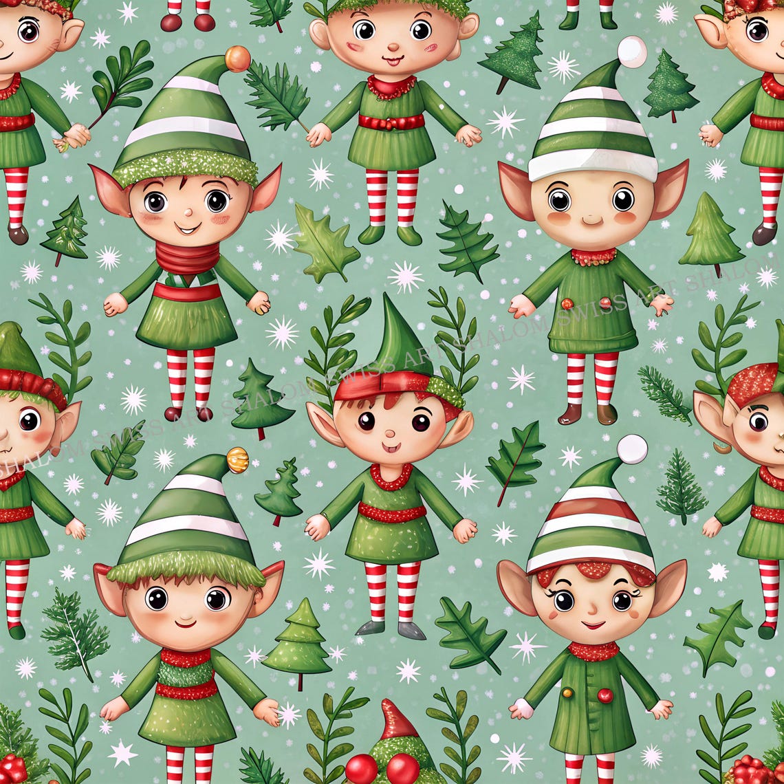 Christmas Buddy Elf Fabric Seamless Pattern 300DPI 12x12 Inch Digital ...