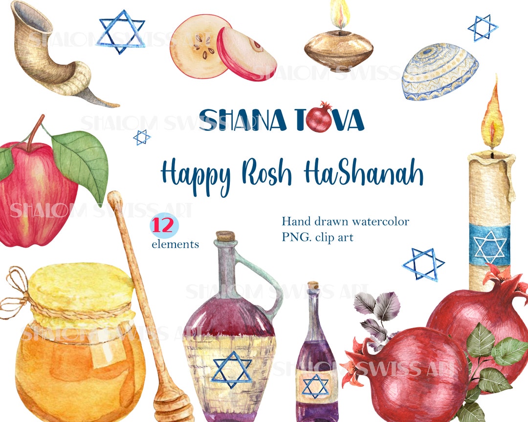 Rosh Hashanah Watercolor Hand Painted Clip Art, Shana Tova Honey and ...