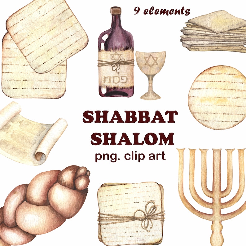 Jewish Shabbat Menora Clip Art Set 9 Elements, Sublimation Png Files ...